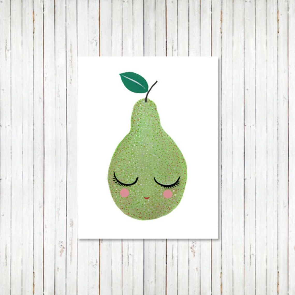 Sweet Green Pear Painting Watercolor, Gouache, Art Print, Wall Decor ...