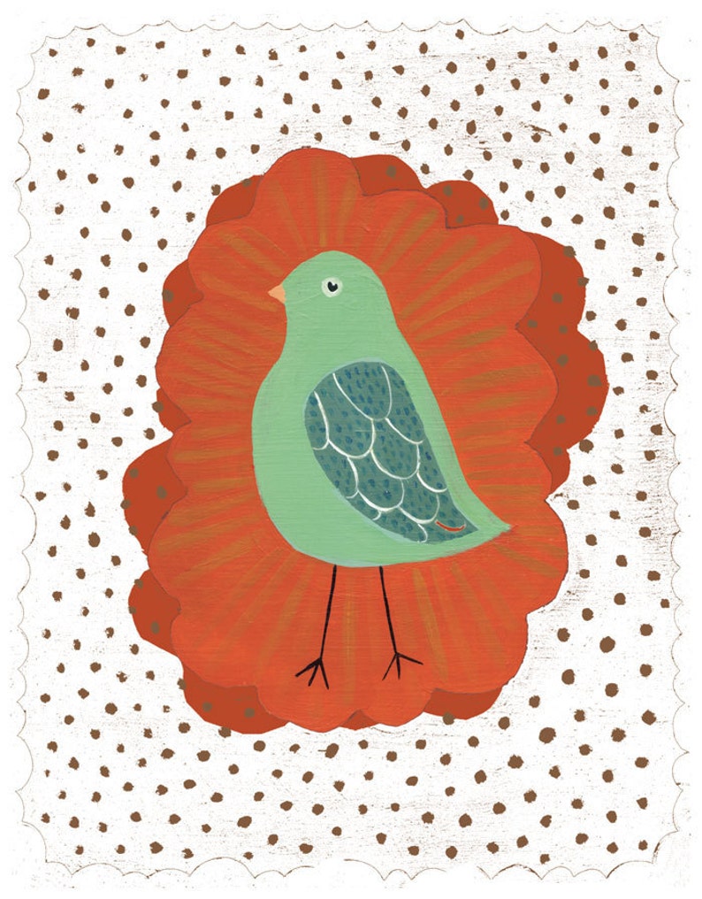 Little Mint Green Bird Art Print on White - Etsy
