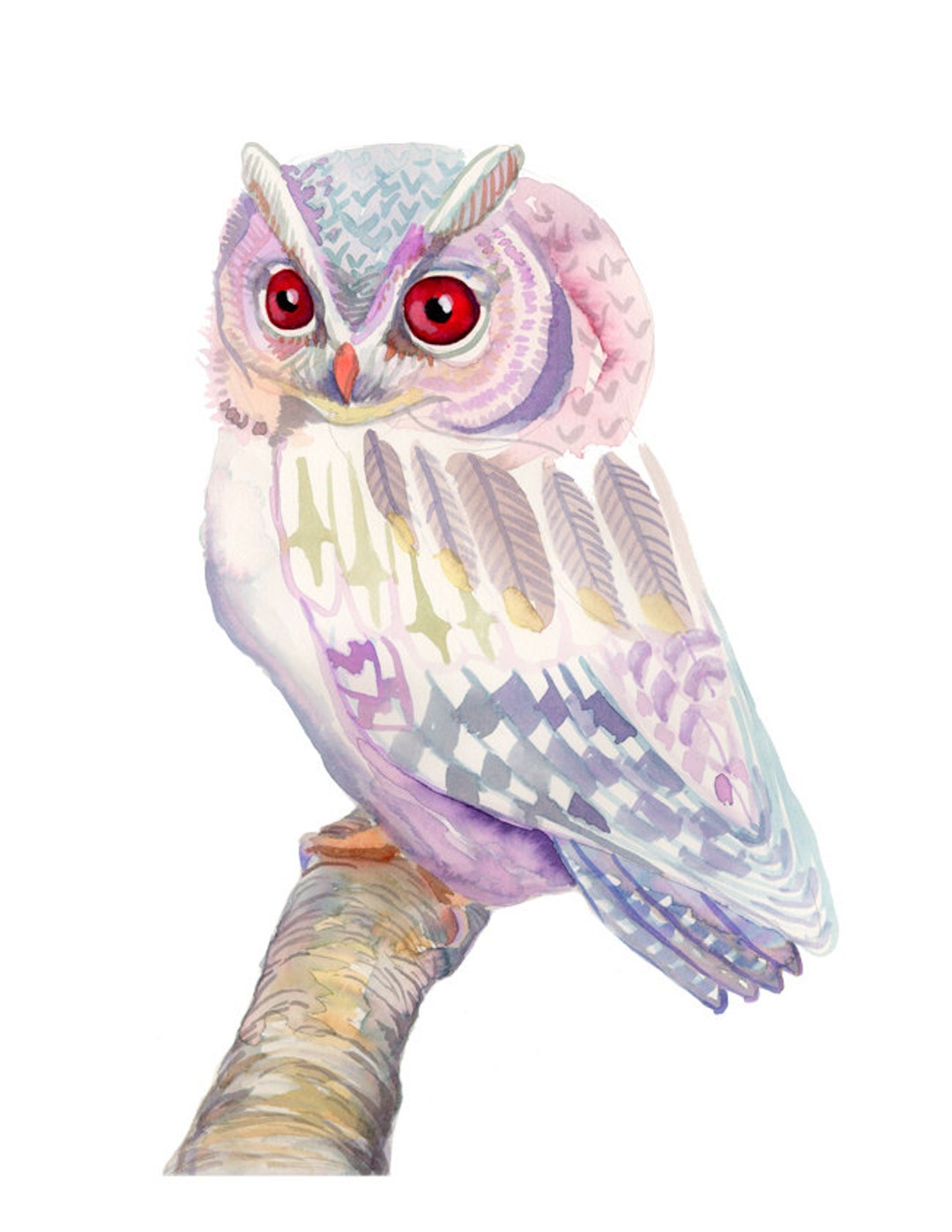 Pink and Purple Owl Art Print - Archival Fine Art - Watercolor Painting ...