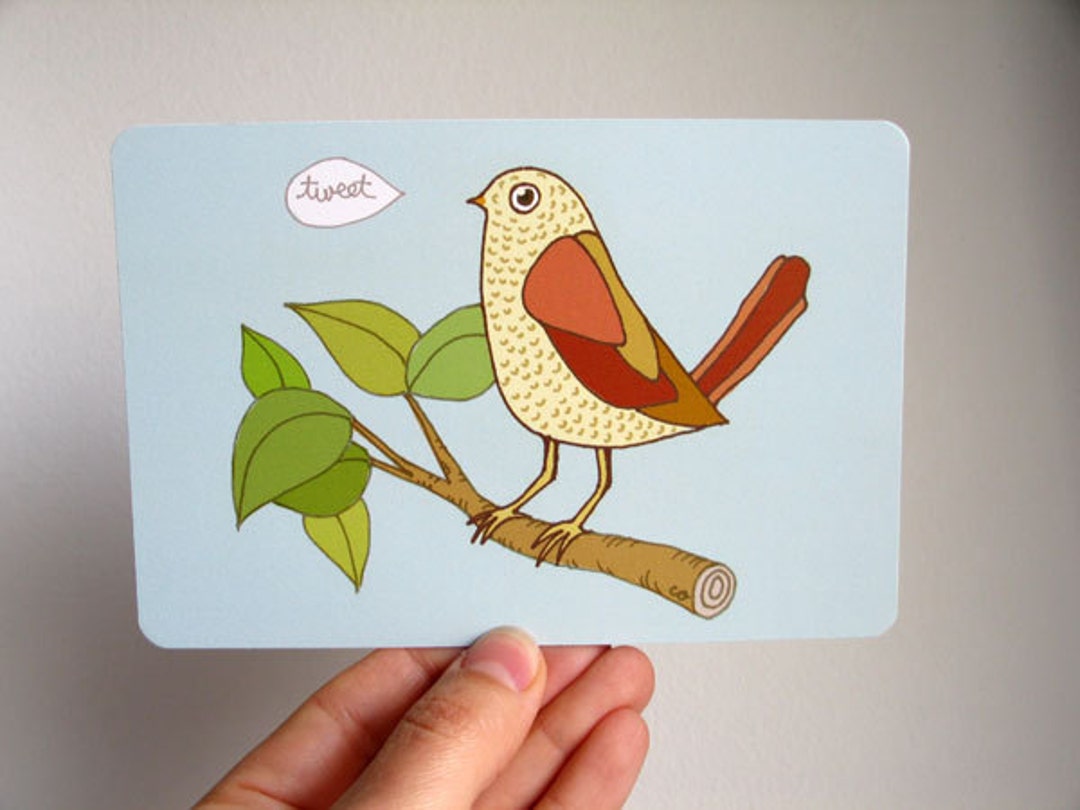 Bird Tweet Art Postcard Based on Original Drawing - Etsy