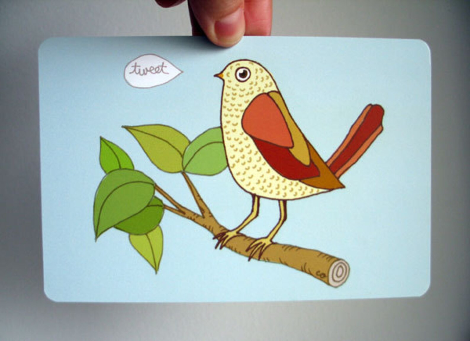 Bird Tweet Art Postcard From Original Drawing Colored - Etsy
