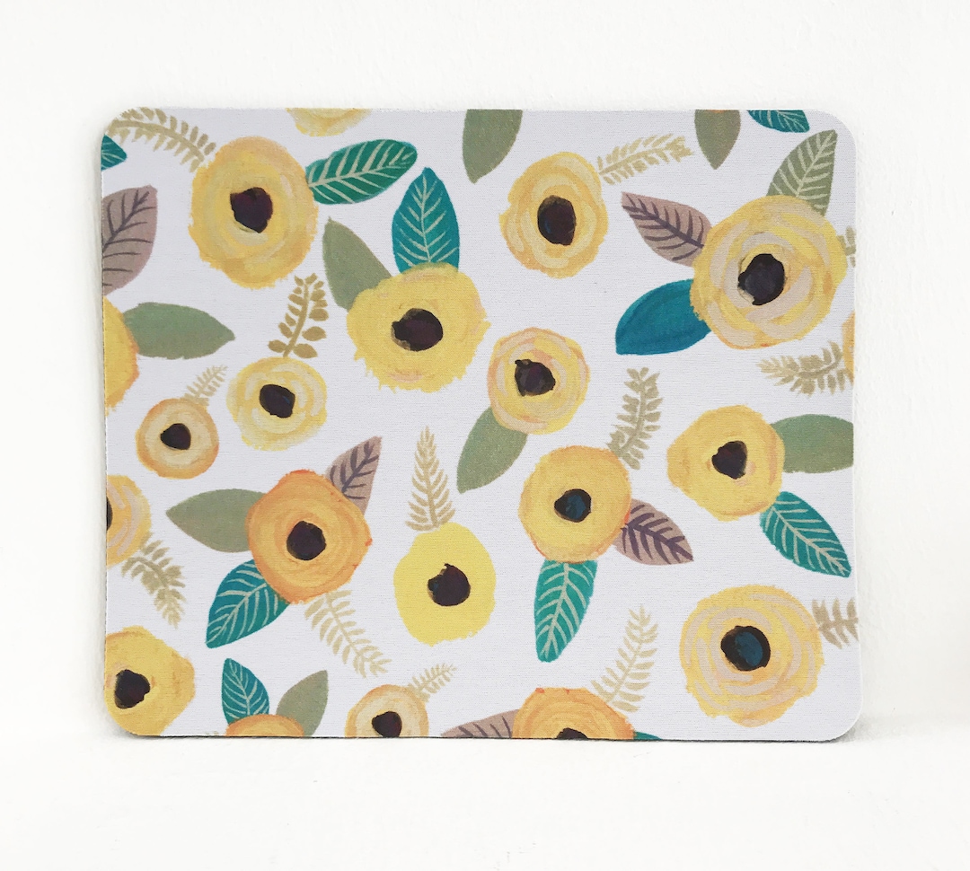 Mousepad / Mouse Pad / Mat - Gouache Painted Yellow Flowers - Etsy
