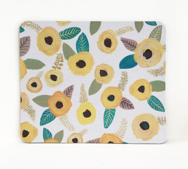 Mousepad / Mouse Pad / Mat Gouache Painted Yellow Flowers - Etsy