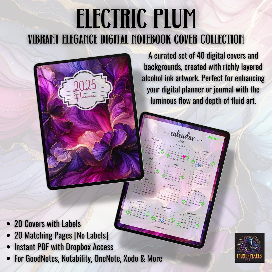 Electric Plum Digital Covers – Purple & Magenta Alcohol Ink Notebook ...