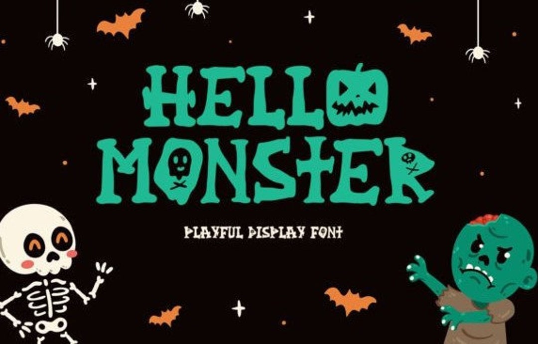 Hello Monster Font, Groovy Font, Handwritten Font, Retro Font, Vintage ...