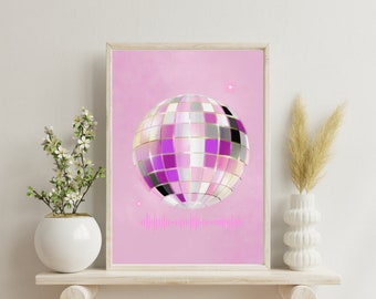 Pink and Orange Disco Ball Art, Pink Orange Pictures, Dorm Decor, Dorm ...