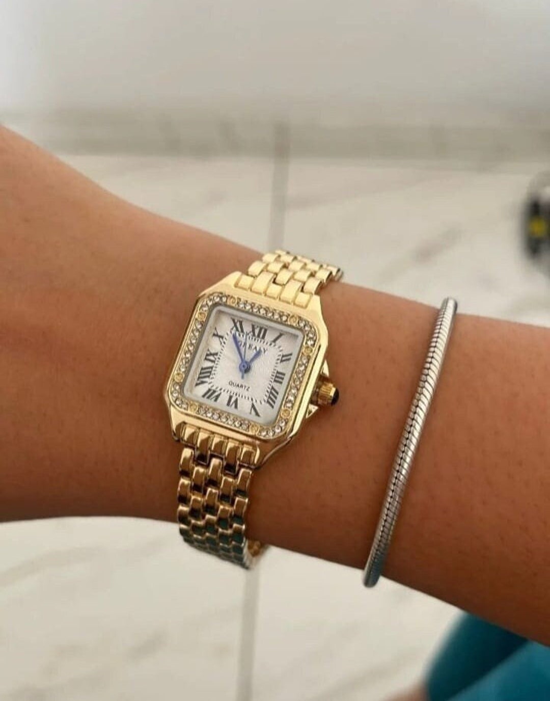 Gold Women's Steel Stone Cartier Model Analog Wristwatch - Etsy