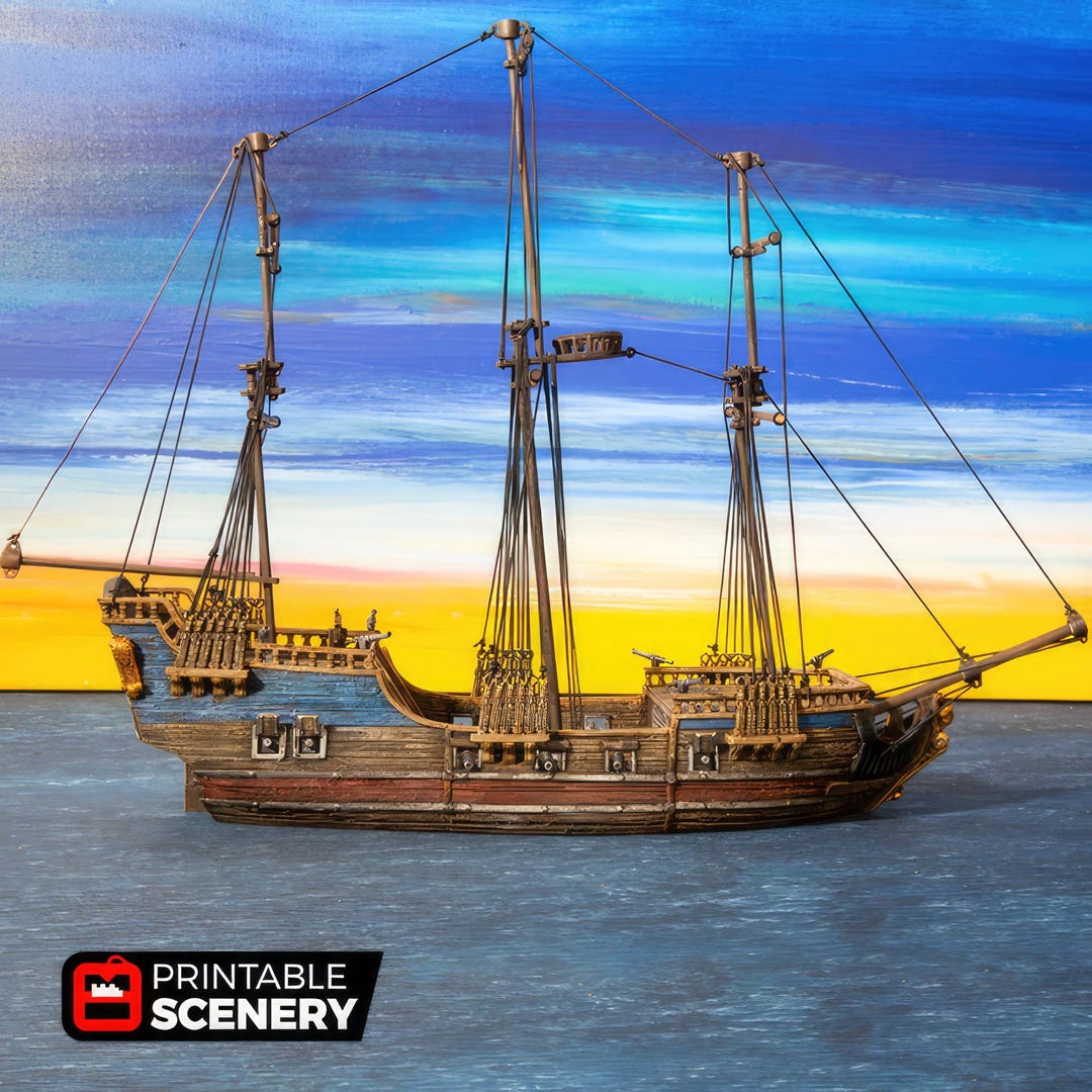 Frigate Mk2 Tabletop Ship: 28/32mm Scale, Pirate RPG Wargaming Terrain ...