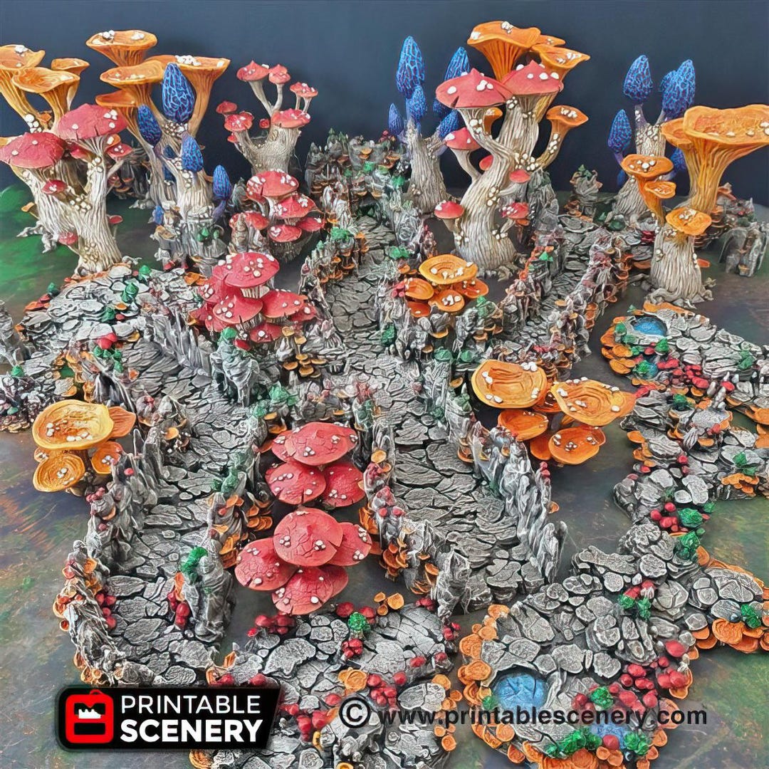 Mushroom Tunnels: Modular Cave Tiles 11-piece, Fantasy RPG Dungeon ...