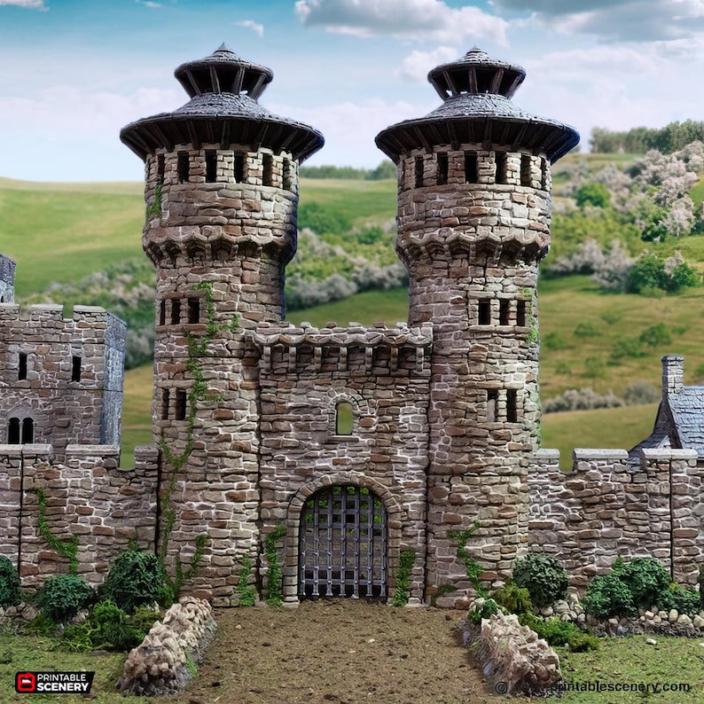 Round Towers With Gate: Norman Medieval Castle Terrain, Historical or ...