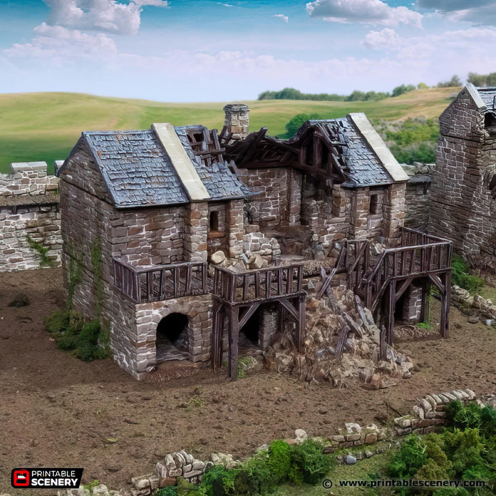 Ruined Guard Barracks: Tabletop Scenery, Destroyed Garrison Terrain ...