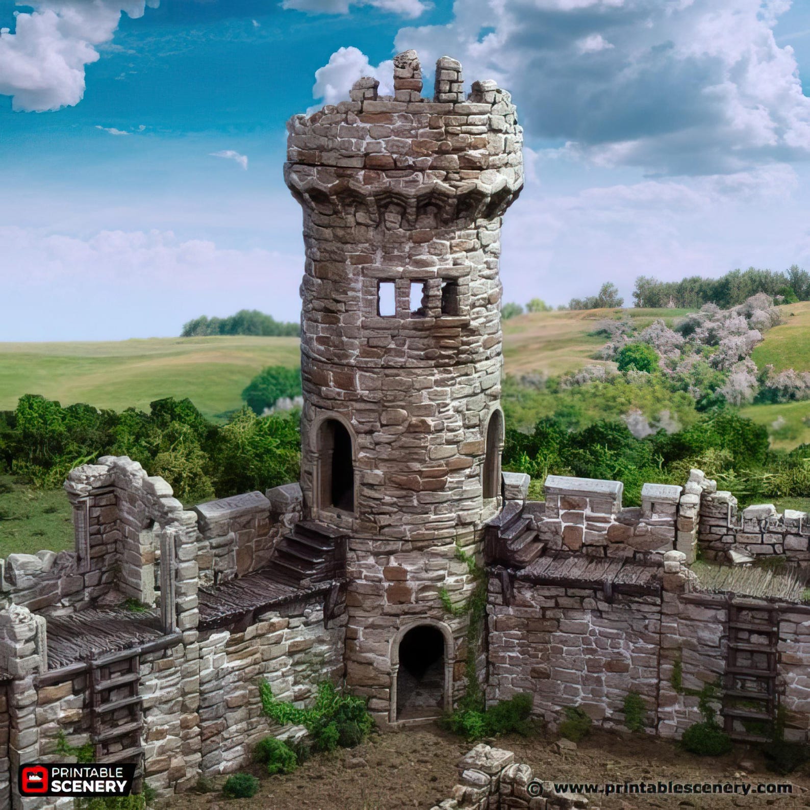 Ruined Round Tower: Tabletop Castle Terrain, Norman Fort, Medieval Keep ...