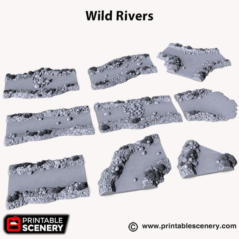 River Tiles Tabletop Scatter Modular Water Terrain Printable Scenery ...