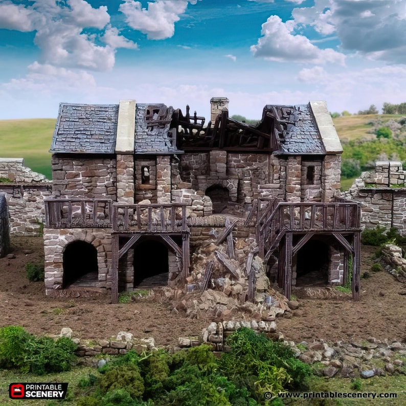 Ruined Guard Barracks: Tabletop Scenery, Destroyed Garrison Terrain ...