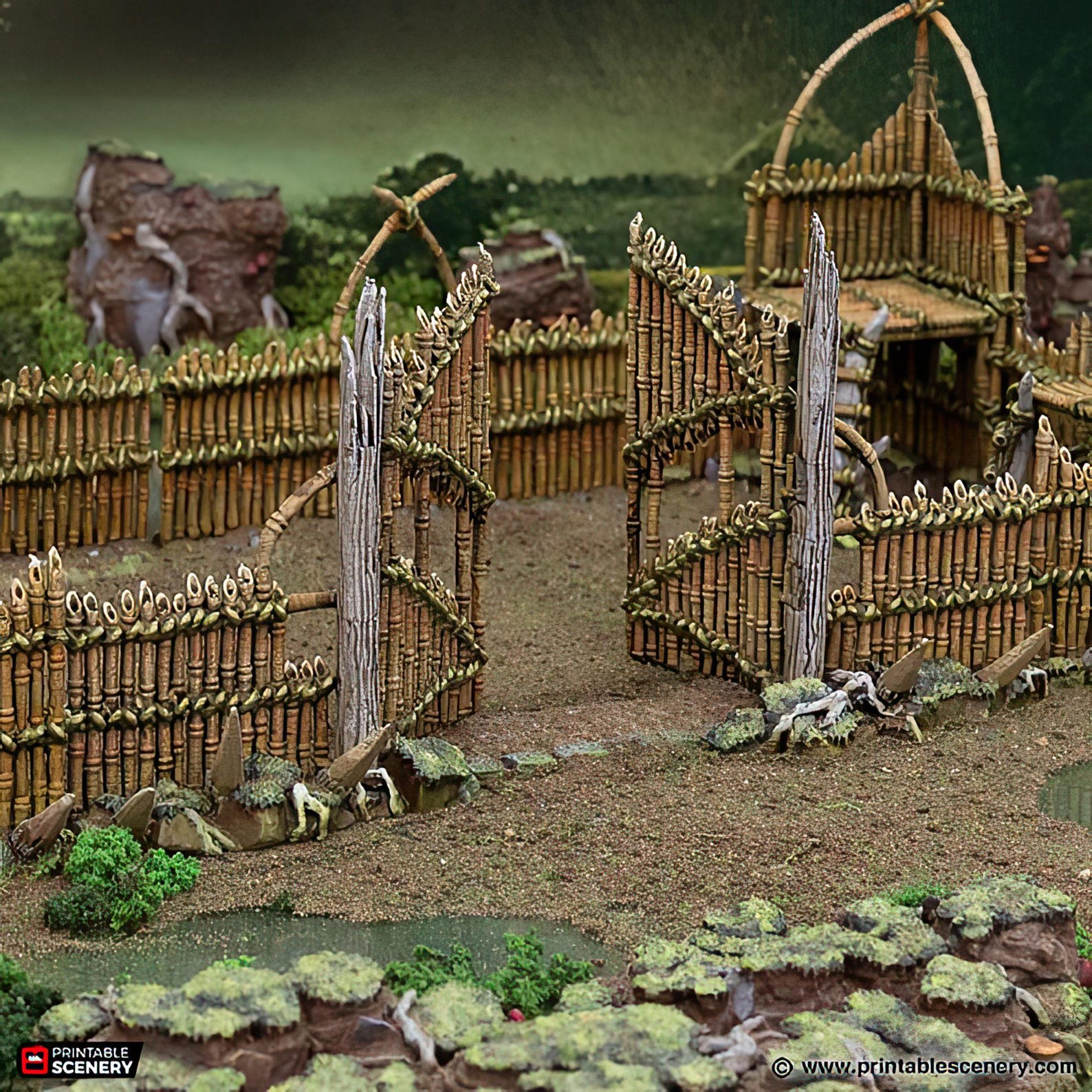 Bamboo Barricade: Tribal Camp Terrain - Fantasy RPG Printable Scenery ...