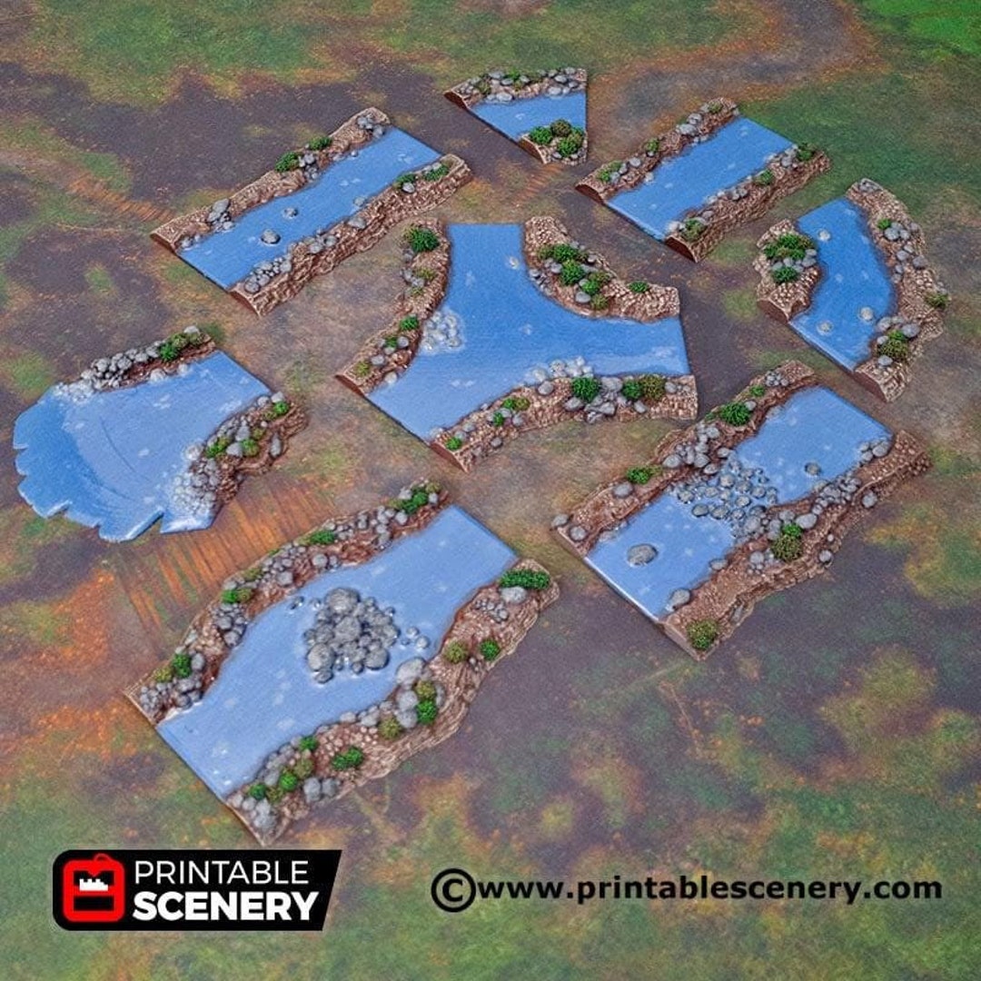 River Tiles Tabletop Scatter Modular Water Terrain Printable Scenery ...