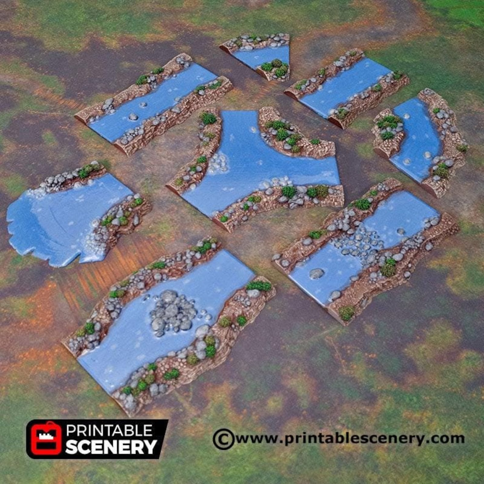 River Tiles Tabletop Scatter Modular Water Terrain Printable Scenery ...