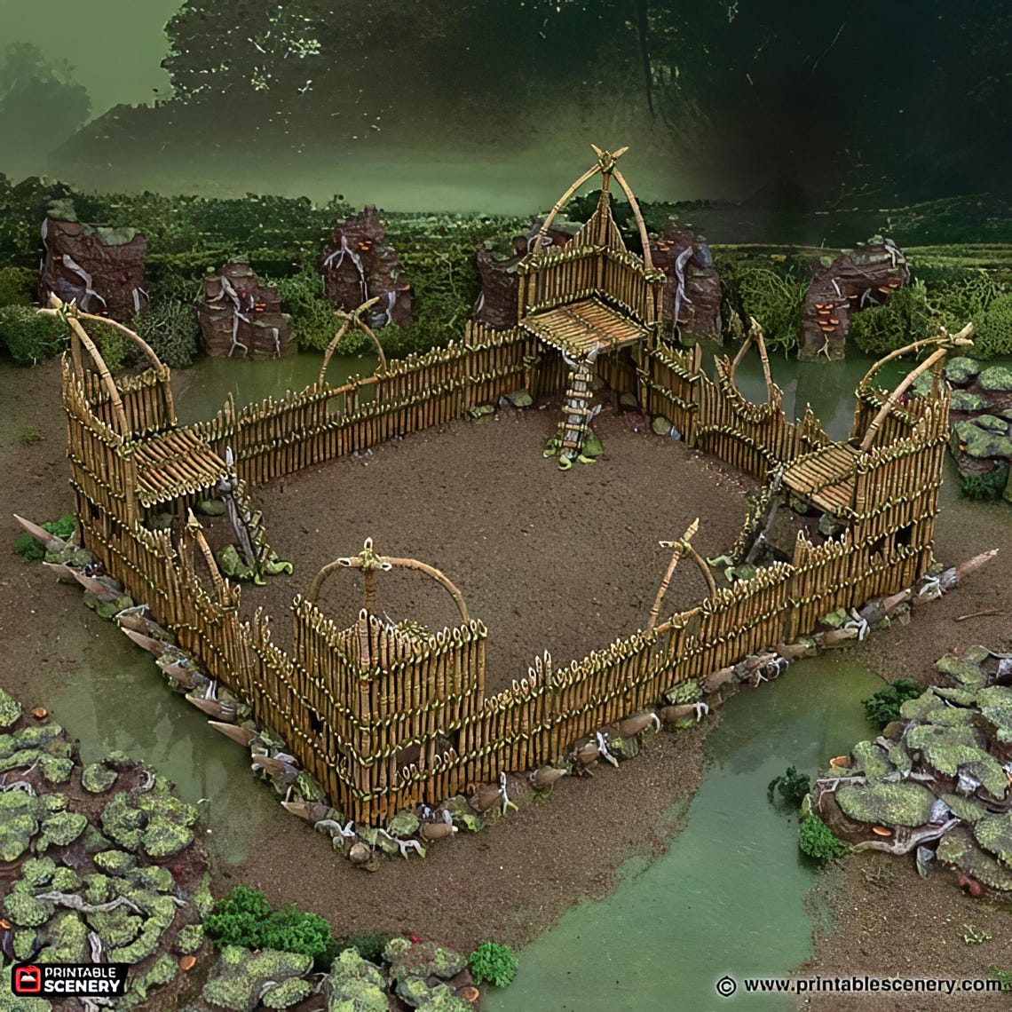 Bamboo Barricade: Tribal Camp Terrain - Fantasy RPG Printable Scenery ...