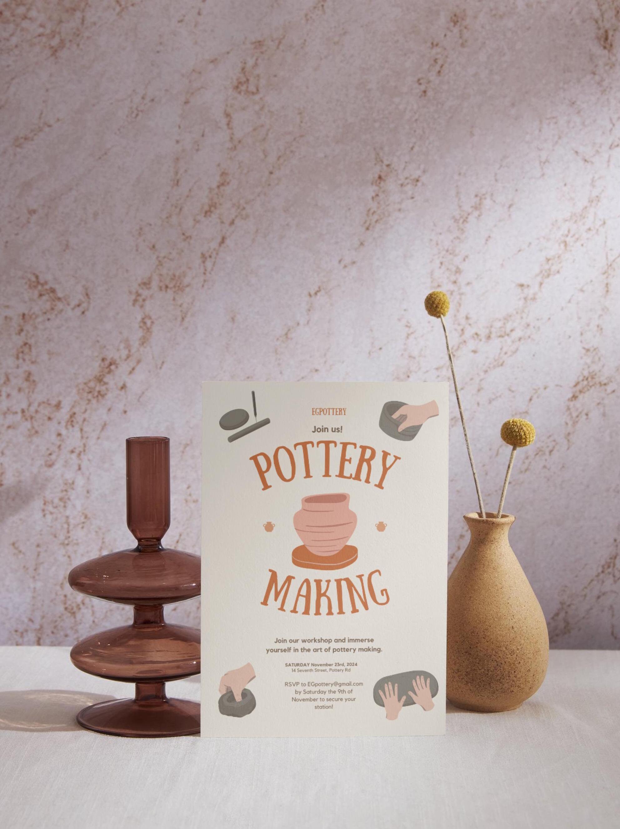 Customisable Pottery Making Class Invitation Double Sided Digital ...
