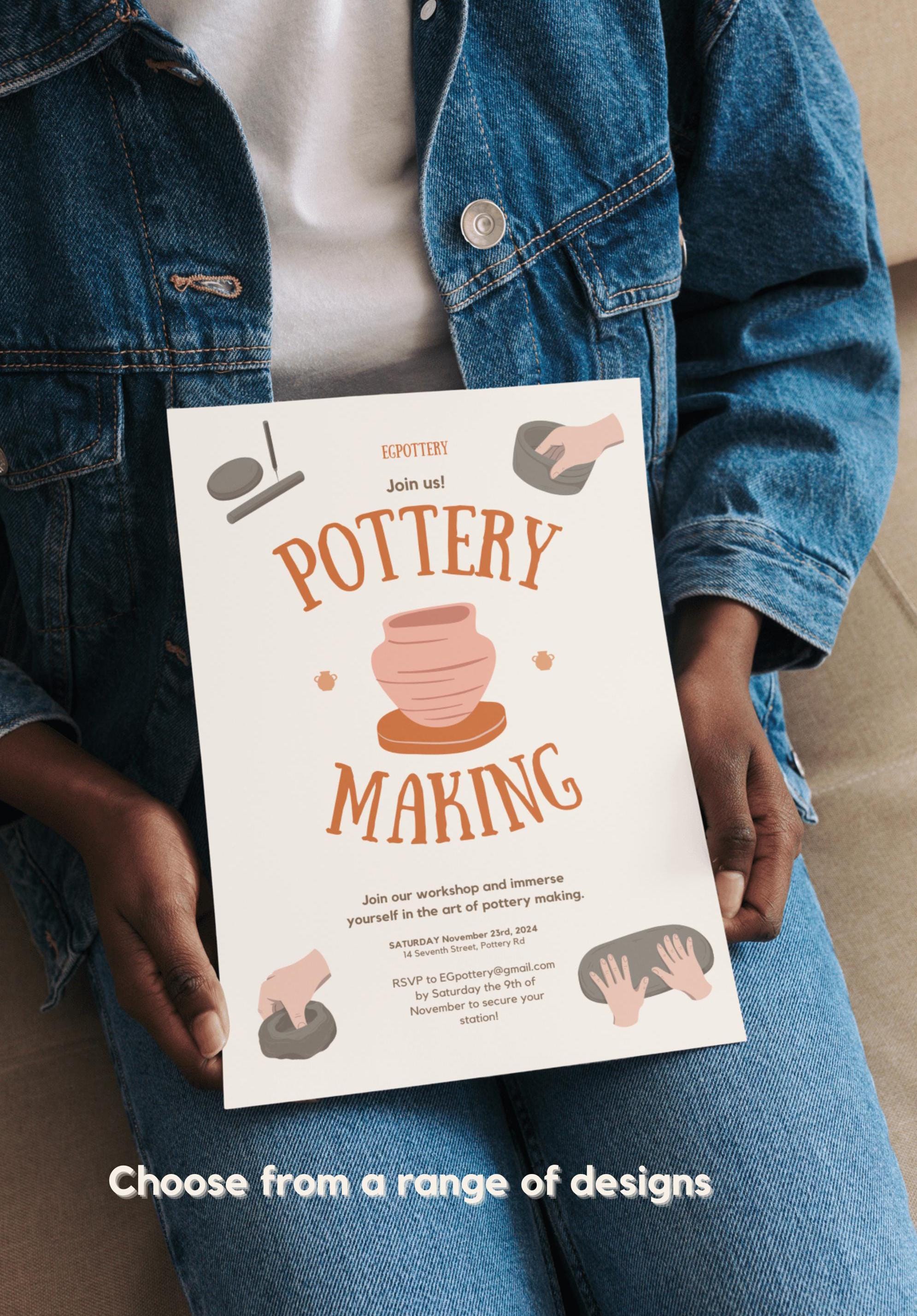 Customisable Pottery Making Class Invitation Double Sided Digital ...