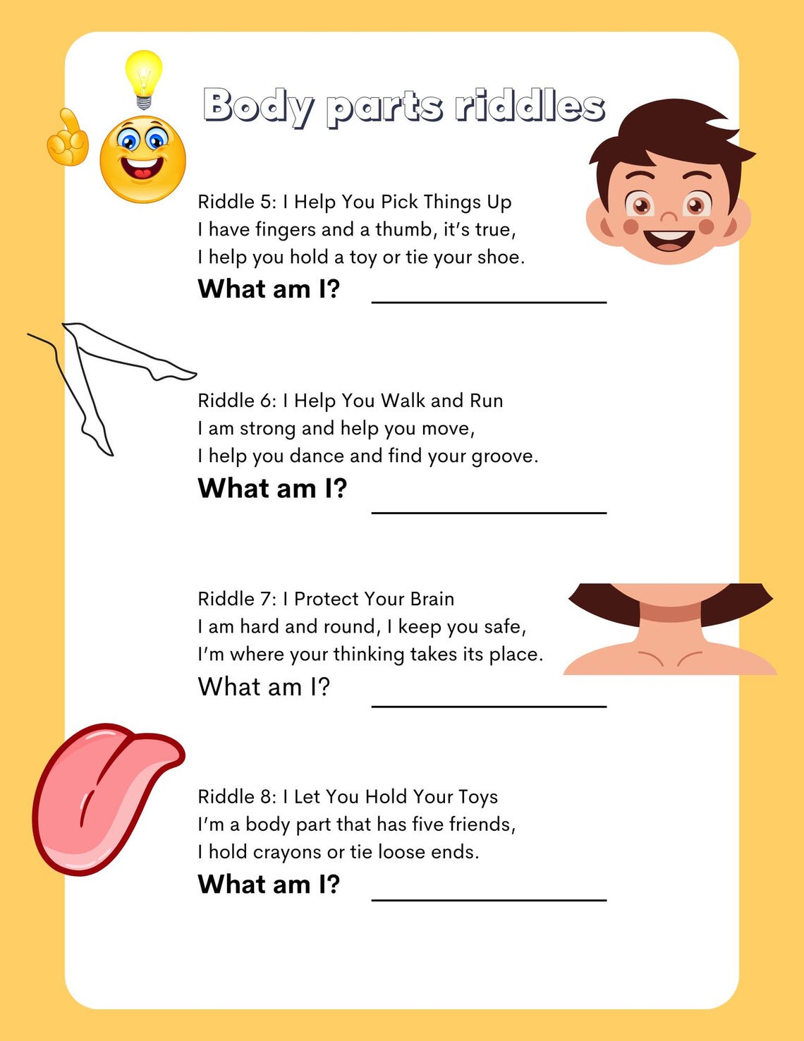 Grade 1: Body Parts Printable Worksheets for Kids - Etsy