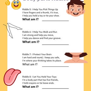 Grade 1: Body Parts Printable Worksheets for Kids - Etsy
