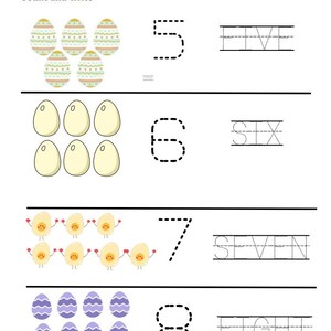 Kindergarten: Trace, Count, Color Printables! - Etsy