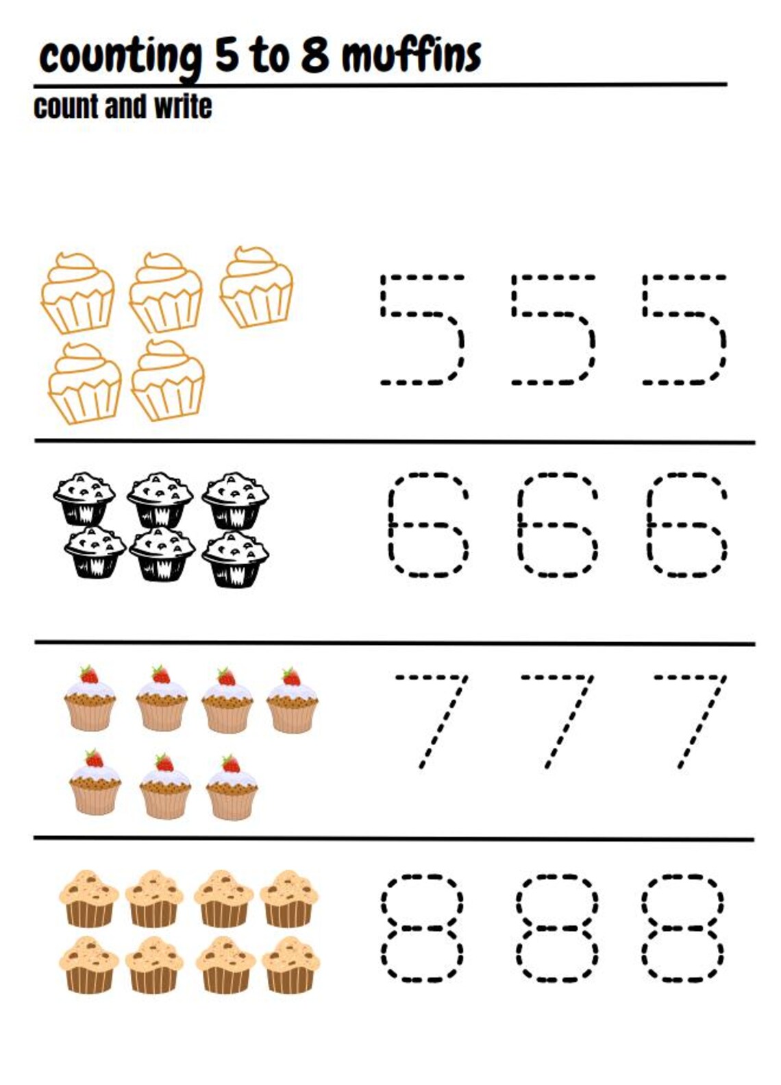 Kindergarten: Trace, Count, Color Printables! - Etsy