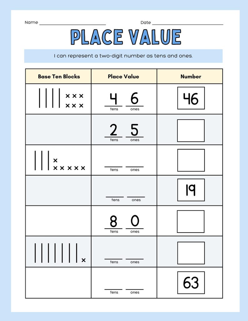 Grade 2 Math Worksheets: Place Value & Telling Time (digital Download ...