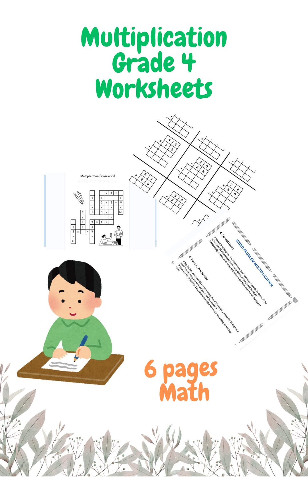 4th Grade Multiplication Worksheet Pack | Word Problems + Crossword & 2 ...