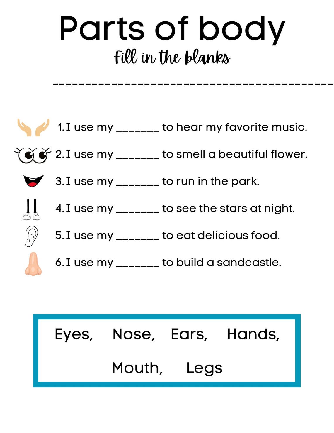 Grade 1: Body Parts Printable Worksheets for Kids - Etsy