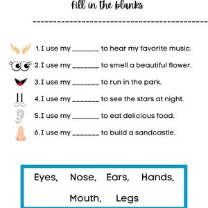 Grade 1: Body Parts Printable Worksheets for Kids - Etsy
