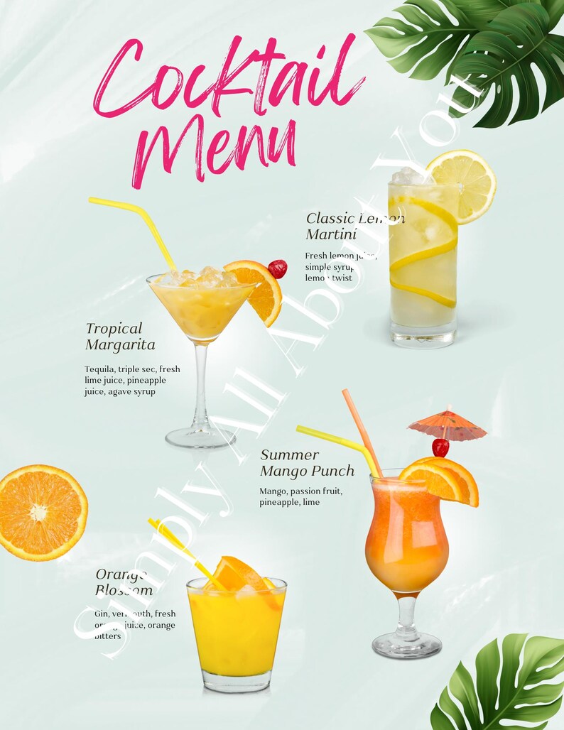 Cocktail Drinks Menu for Weddings Parties Events Personalized - Etsy