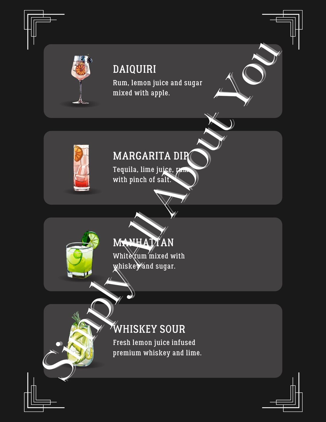 Cocktail Drinks Menu for Weddings Parties Events Personalized - Etsy