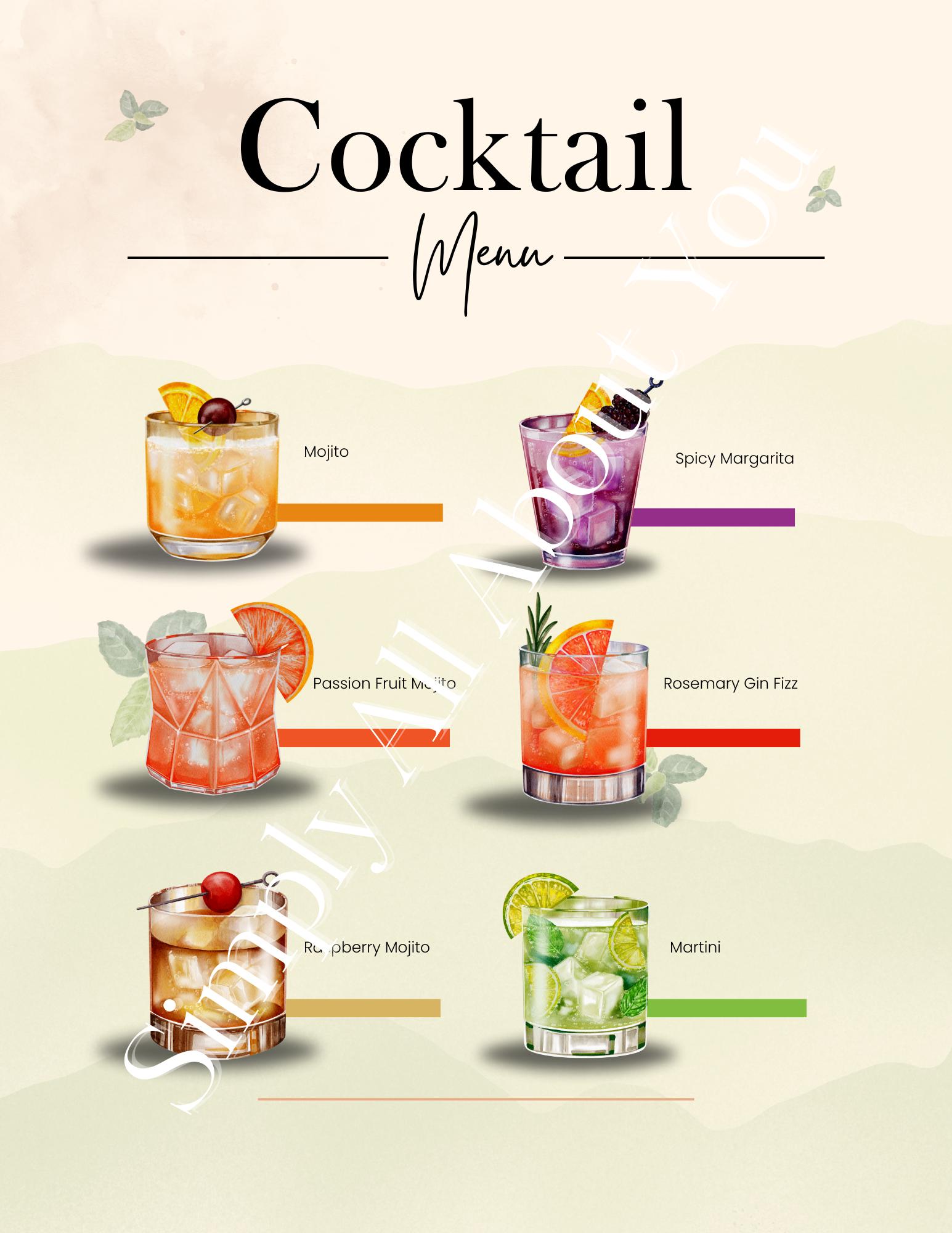 Cocktail Drinks Menu for Weddings Parties Events Personalized - Etsy