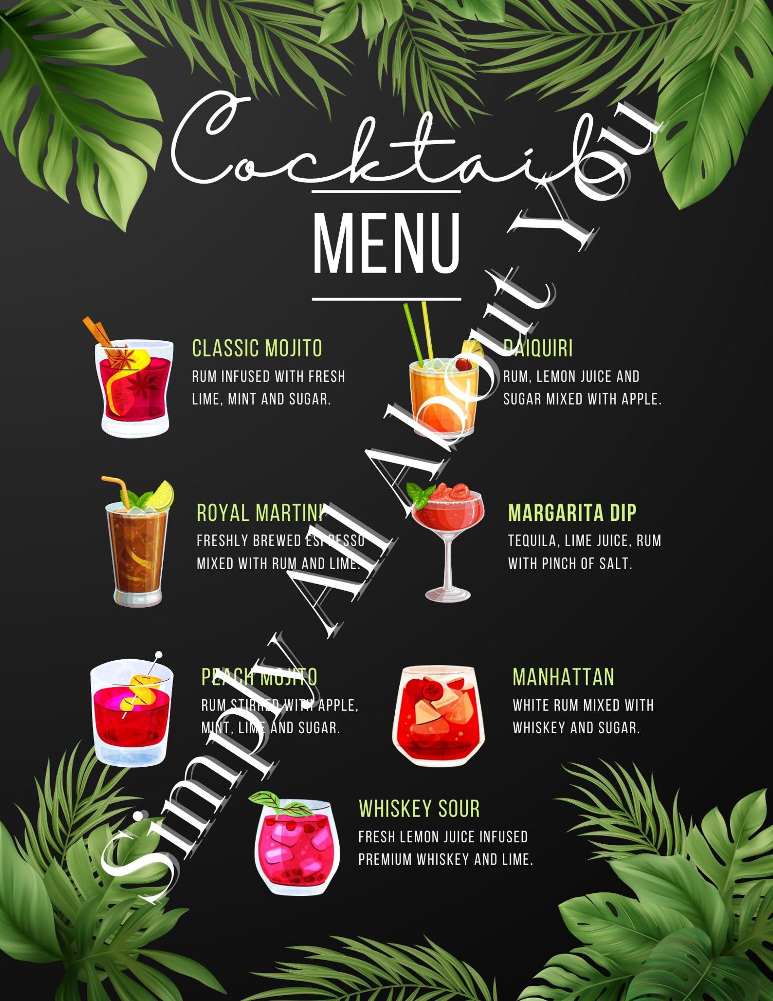 Cocktail Drinks Menu for Weddings Parties Events Personalized - Etsy