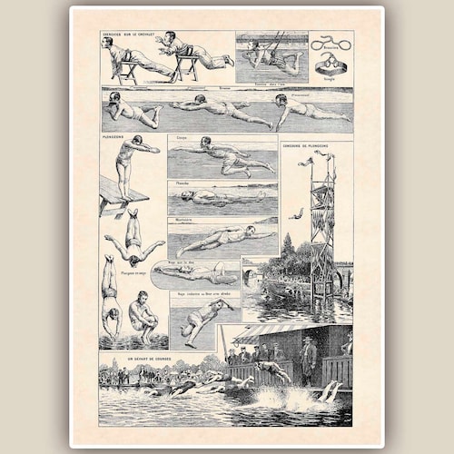 Swimming Art 1948 Vintage Swimming Poster Diving Poster | Etsy
