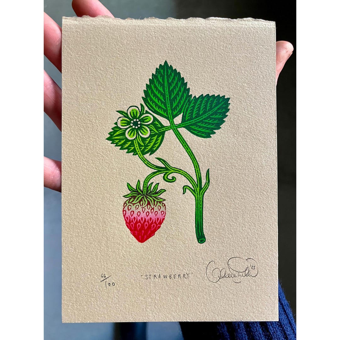 STRAWBERRY - Color Woodcut Print, Woodblock Print by Tugboat Printshop ...