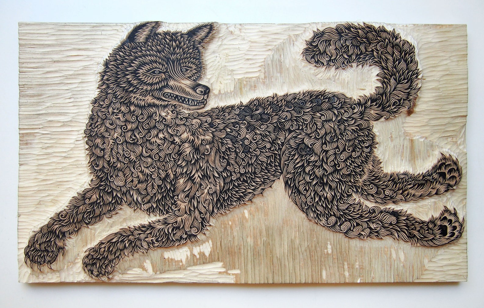 THE WOLF B&W Woodcut Print Woodblock Print by Tugboat - Etsy
