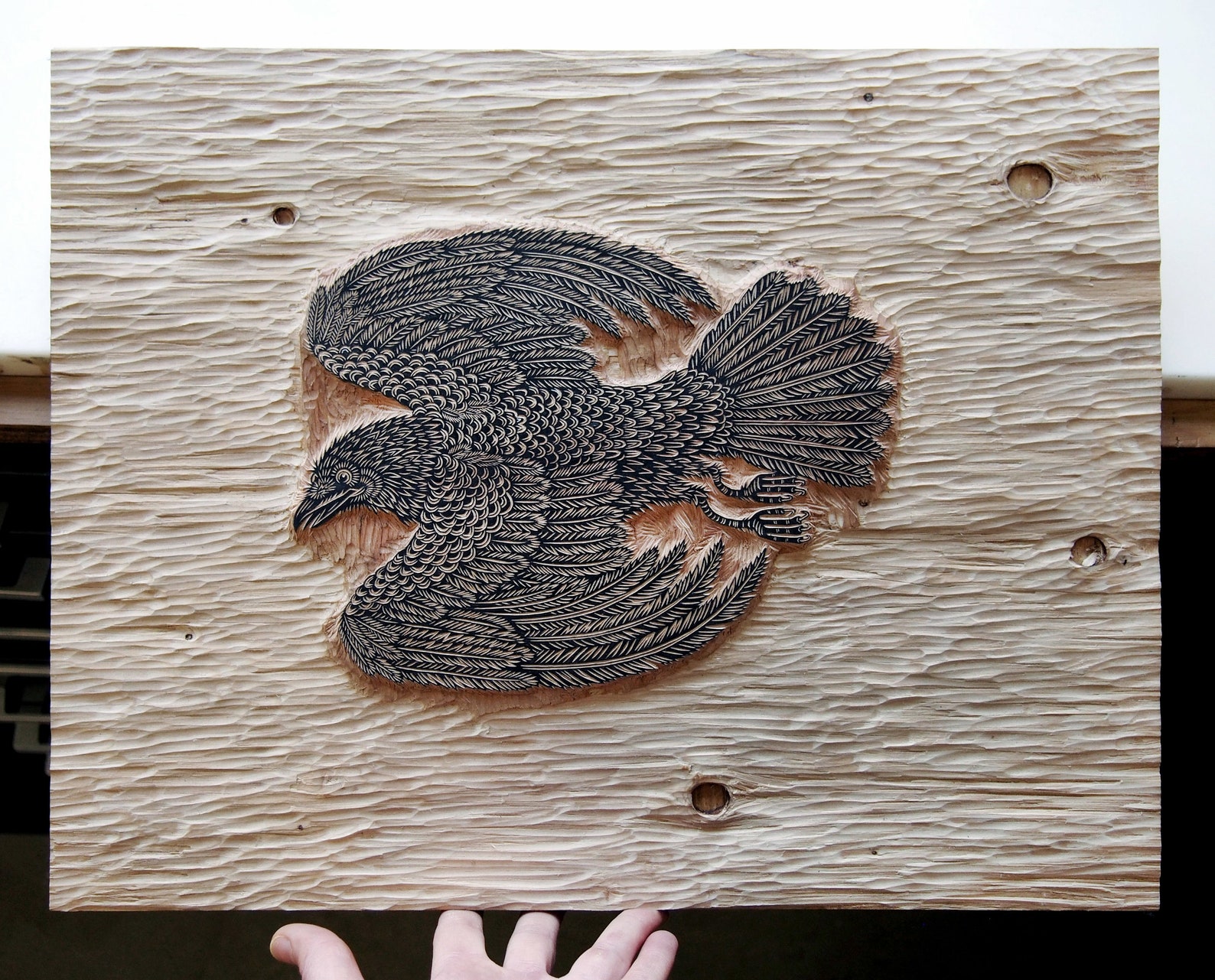 GLIDING CROW Woodcut Print Woodblock Print by Tugboat - Etsy