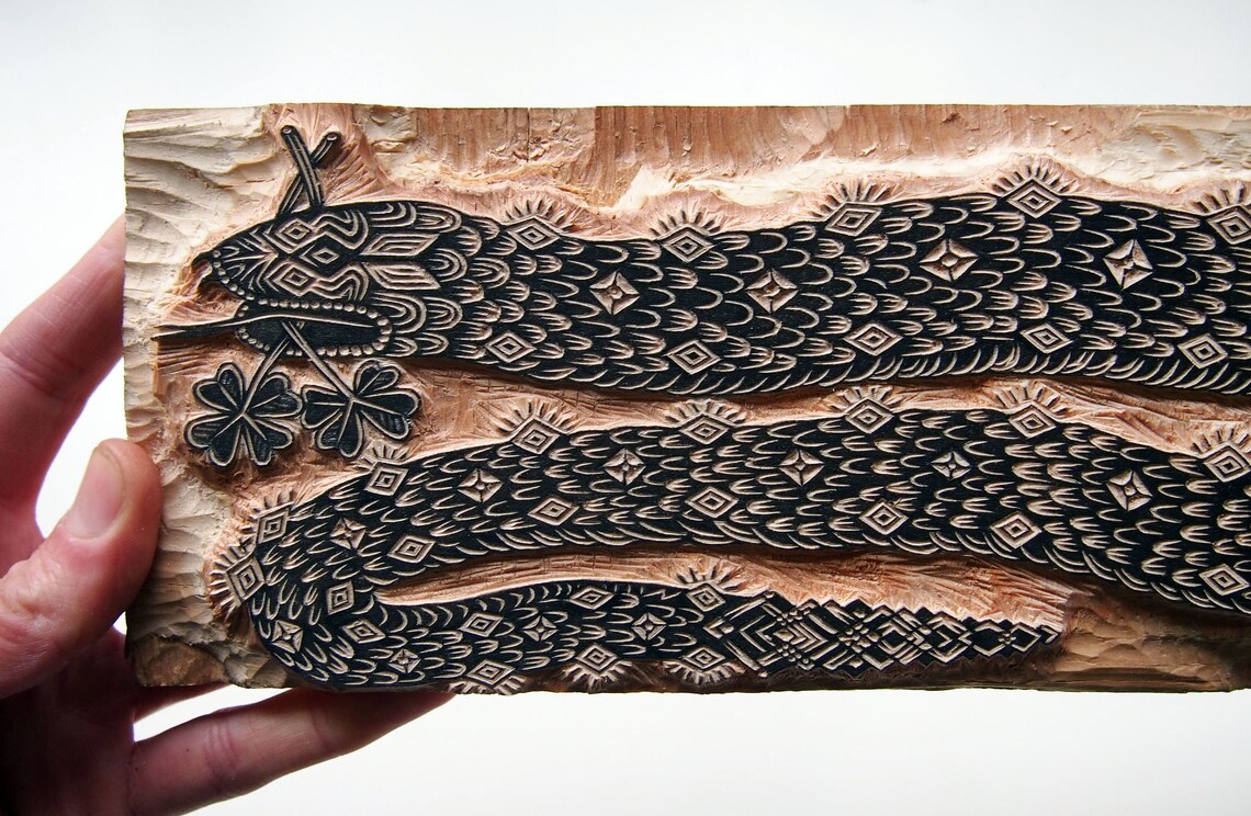 DIAMOND SNAKE B&W Woodcut Print Woodblock Print by Tugboat - Etsy
