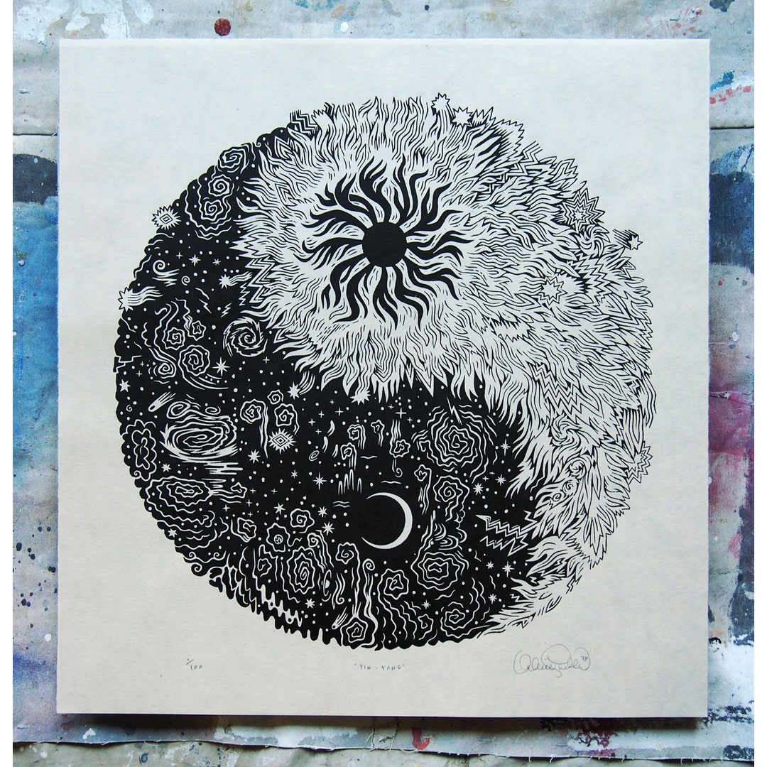 YIN-YANG - B&W Woodcut Print, Woodblock Print by Tugboat Printshop ...