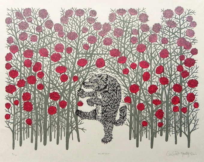 BIG BAD WOLF Woodcut Print, Woodblock Print - Etsy