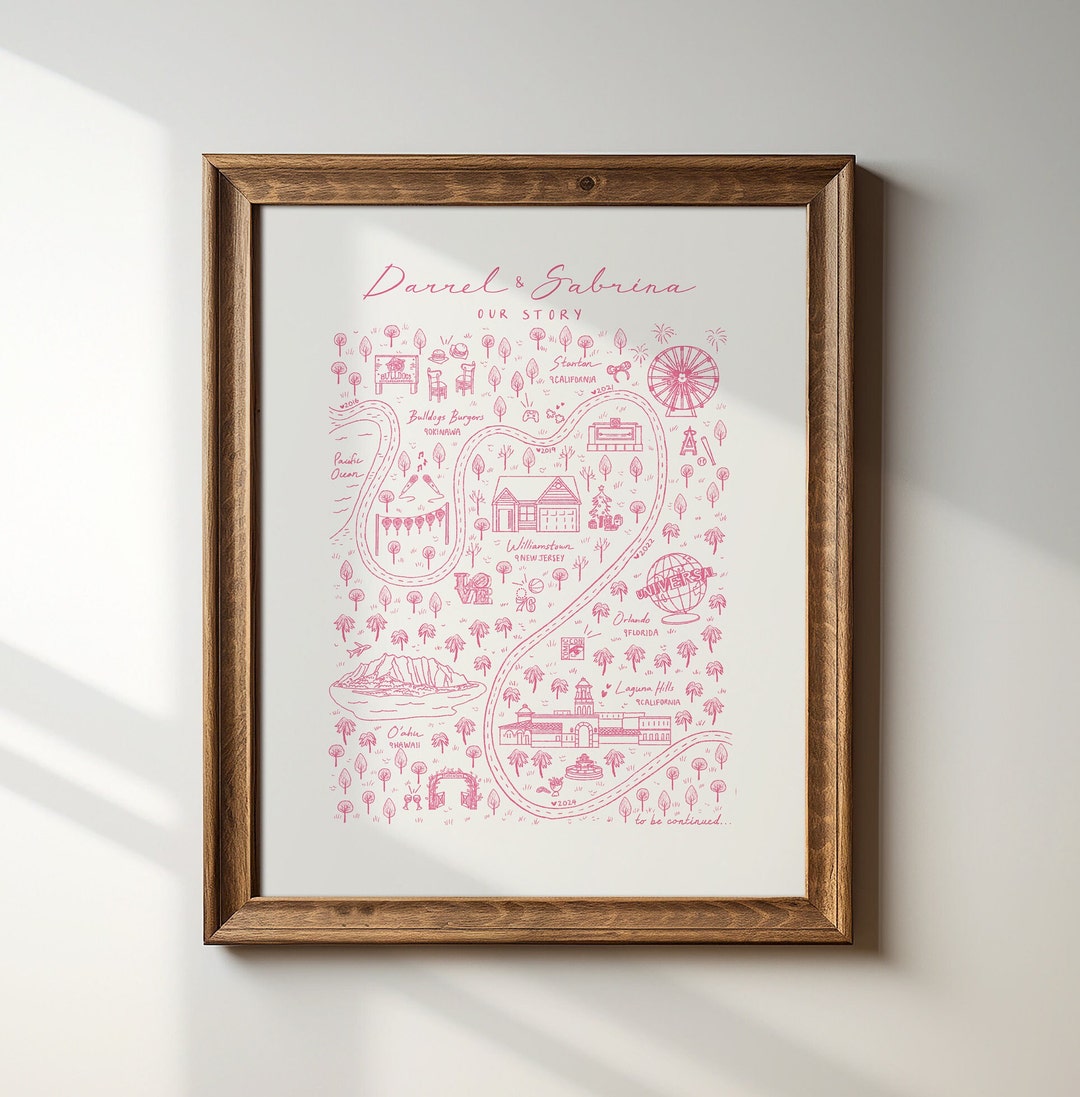 Custom Couples Map Digital Download Personalized Relationship Map of Us ...