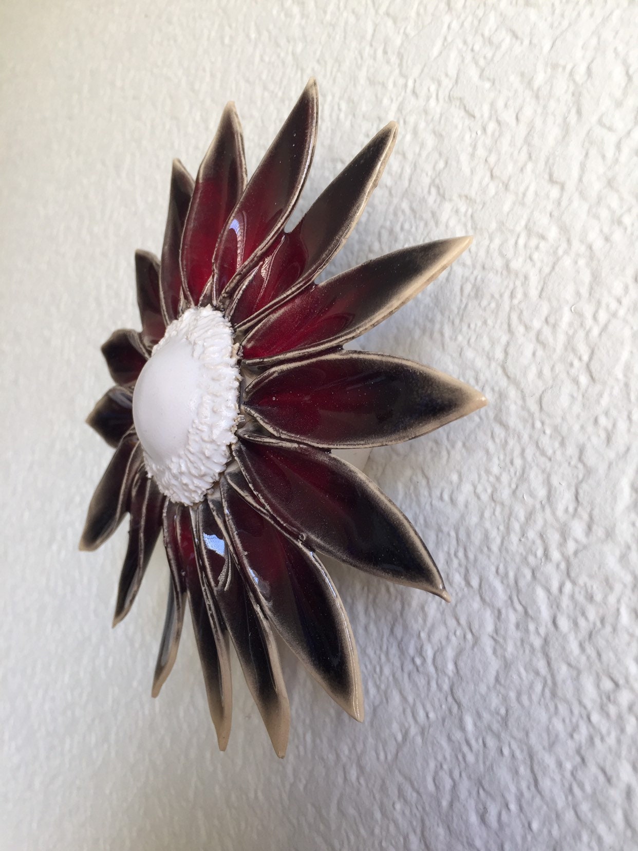 Deep Red Smoky Ceramic Wall Flower - Etsy UK