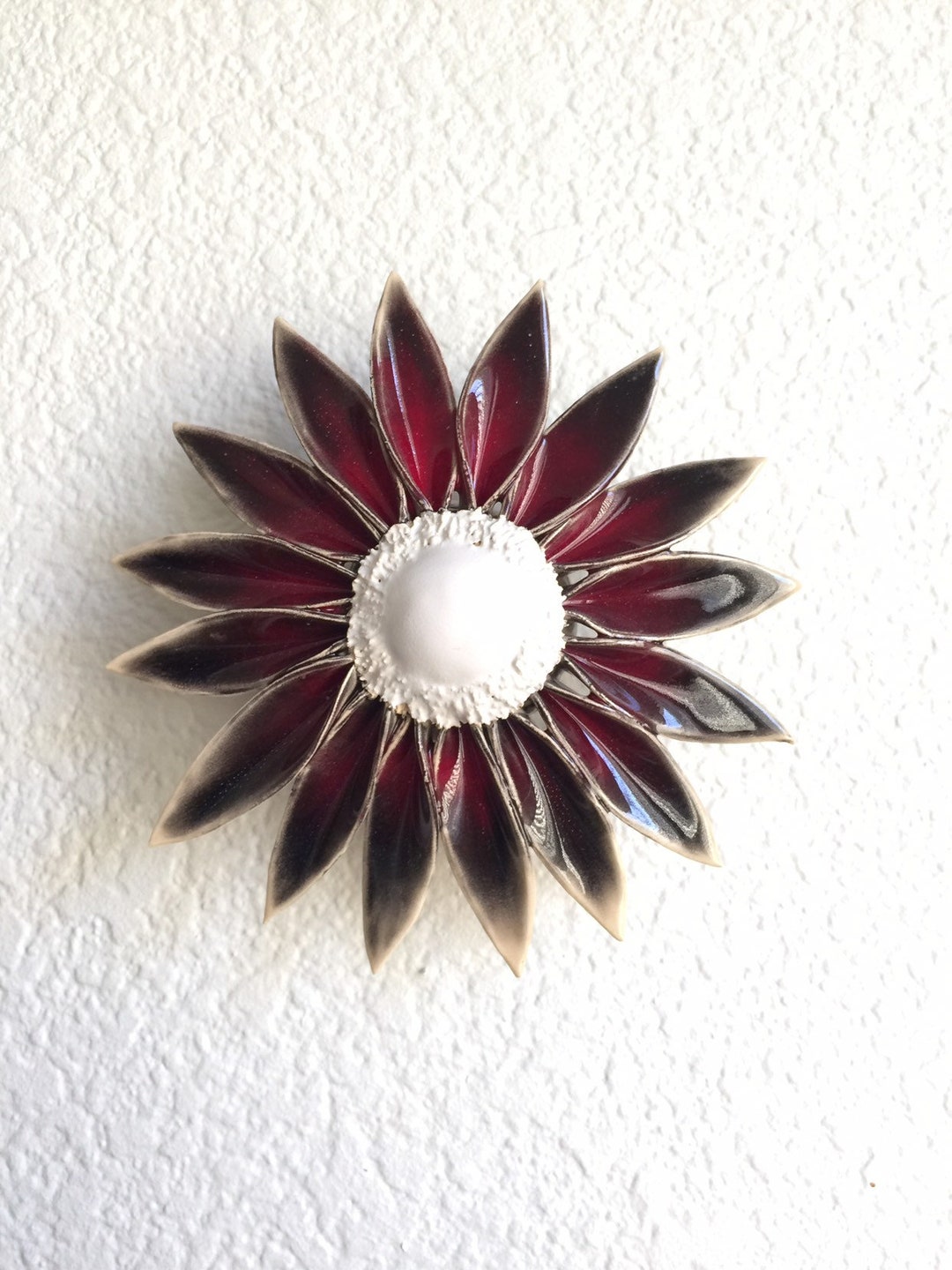 Deep Red Smoky Ceramic Wall Flower - Etsy UK