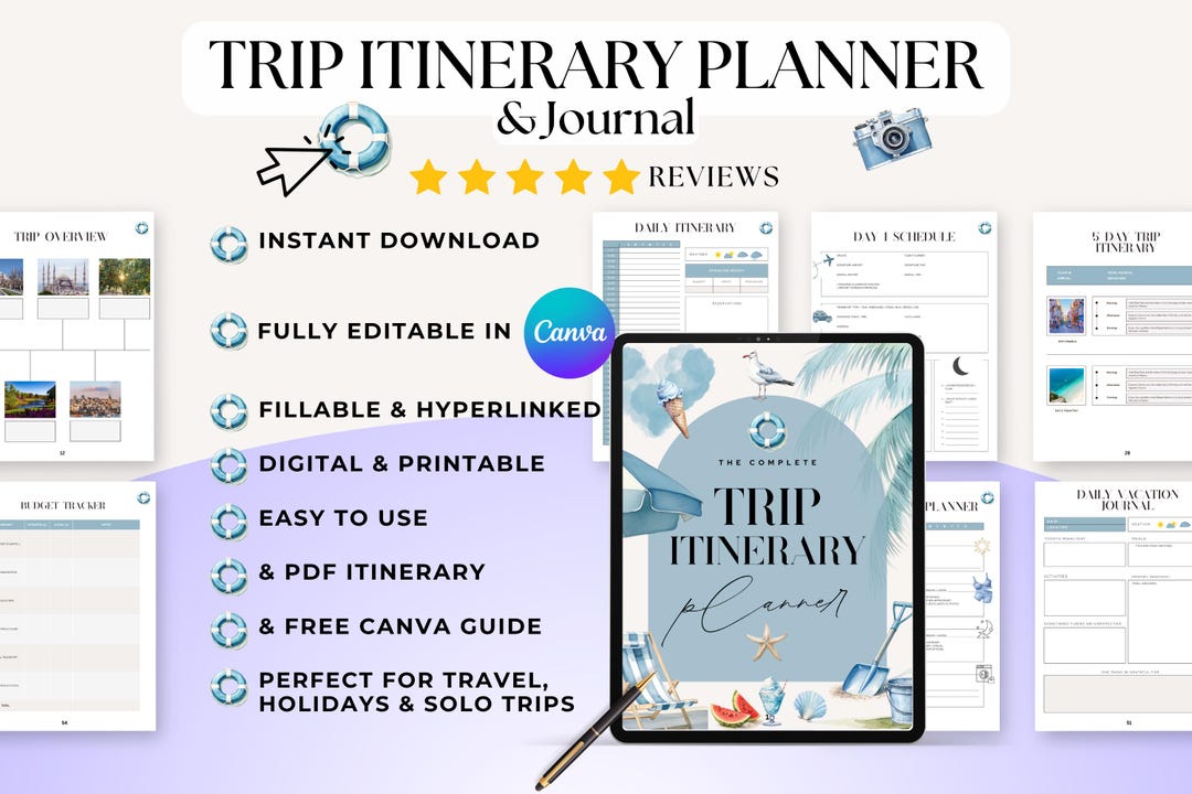 Digital Trip Itinerary Template, Printable Travel Itinerary Planner ...