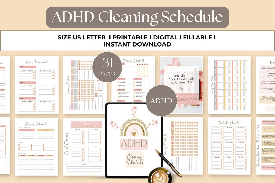ADHD Cleaning Schedule Printable Bundle, Cleaning Planner for ADHD ...