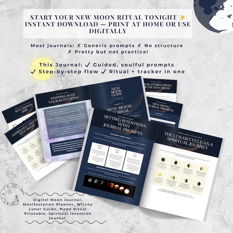 New Moon Journaling Prompts Moon Manifesting Planner Book of Shadows ...