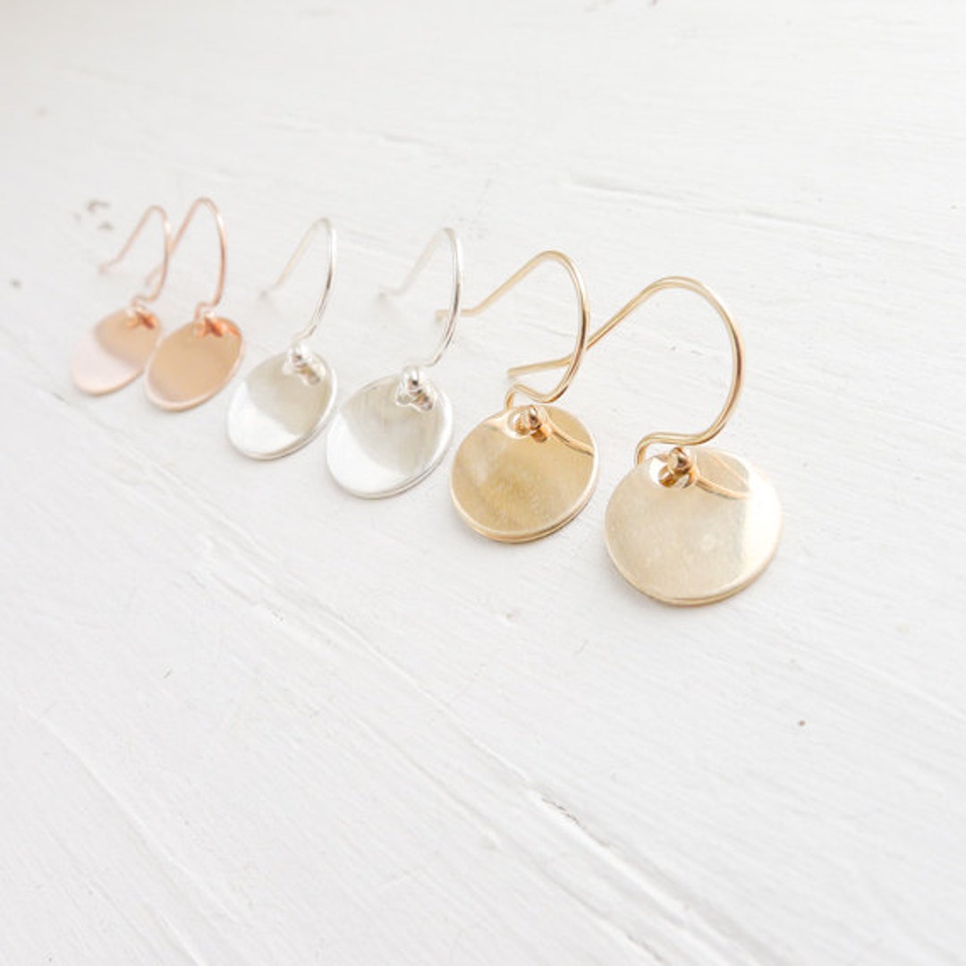 Delicate Dots Flat Circle Earrings Tiny Circle Earring Silver Gold Rose ...